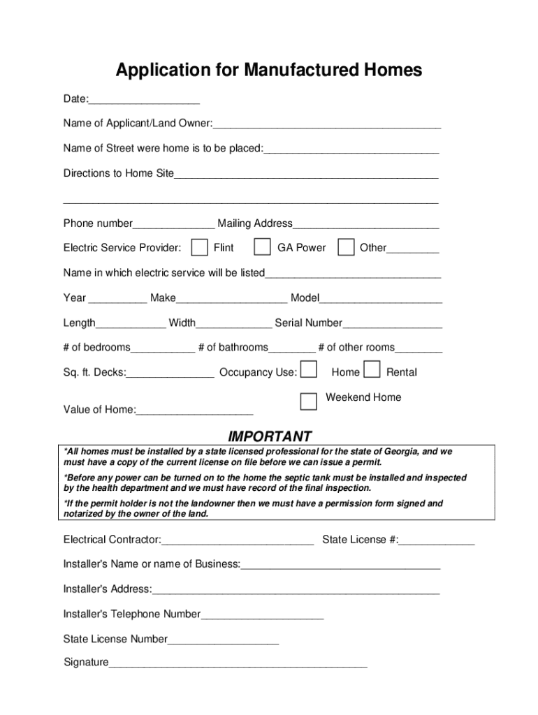 Fillable Online Single/Double-Wide Manufactured Home Application Packet ...