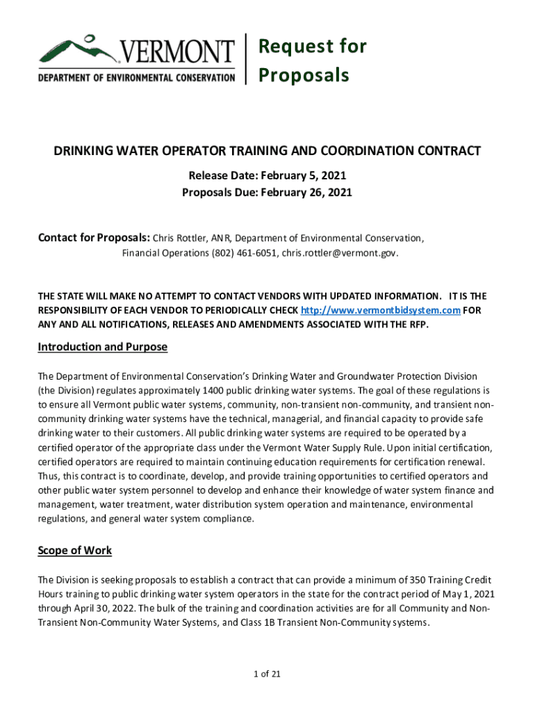 Fillable Online DRINKING WATER OPERATOR TRAINING AND COORDINATION ...