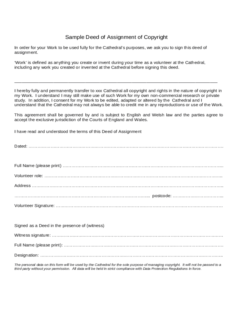 Volunteering: Deed of assignment of copyright template Doc Template ...
