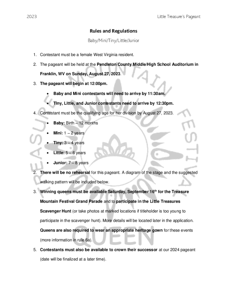 Fillable Online Little Miss/Mister Pageant Rules/Entry - National ...