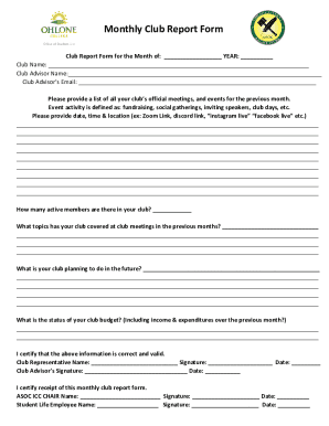 Fillable Online Monthly Club Report Form Fax Email Print - pdfFiller
