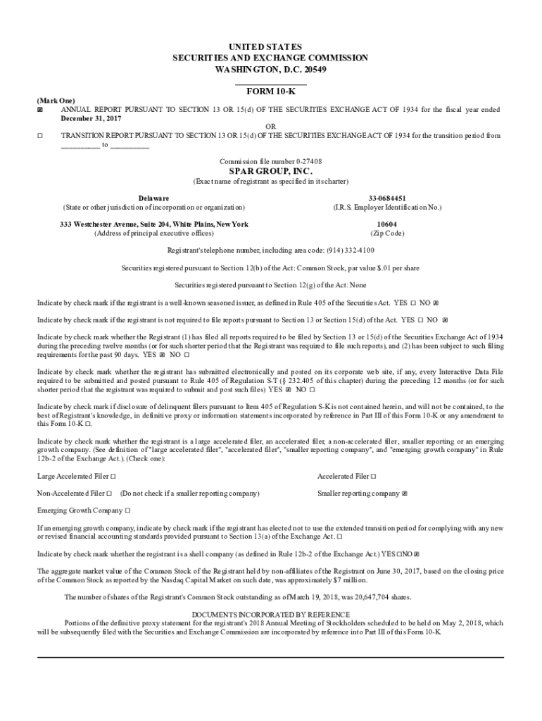 Fillable Online FORM 10-K SPAR GROUP, INC. Fax Email Print - pdfFiller