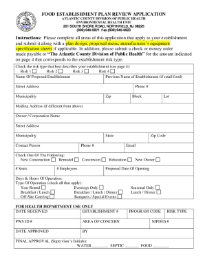 Fillable Online FOOD ESTABLISHMENT PLAN REVIEW APPLICATION Instructions ... Fax Email Print ...
