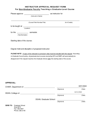 Fillable Online INSTRUCTOR APPROVAL REQUEST FORM For Non-Graduate ... Fax Email Print - pdfFiller