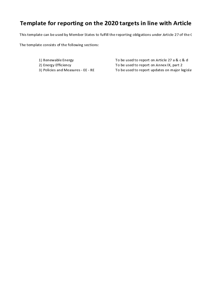 Fillable Online Template for reporting on the 2020 targets in line with Article Fax Email Print ...