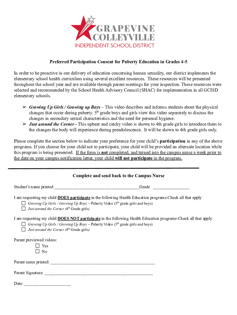 Fillable Online Puberty: Preferred Participation Consent Form: Eng Fax ...