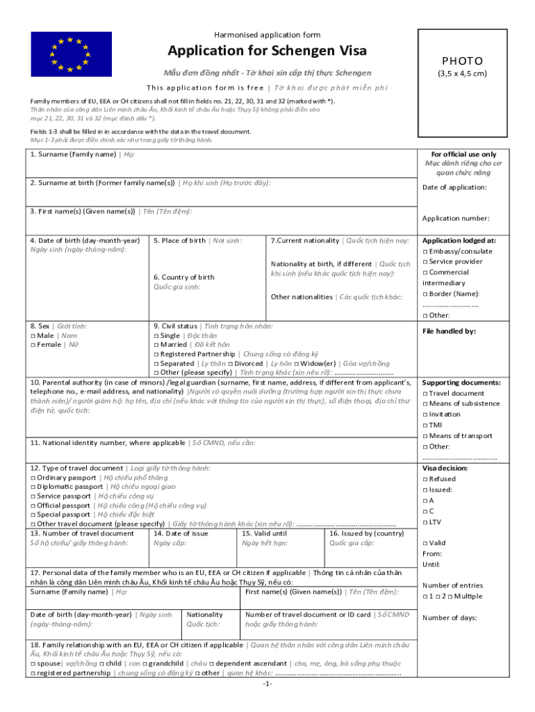Fillable Online Schengen visa application form - EN-VN. Embassy of the Czech Republic Fax Email ...