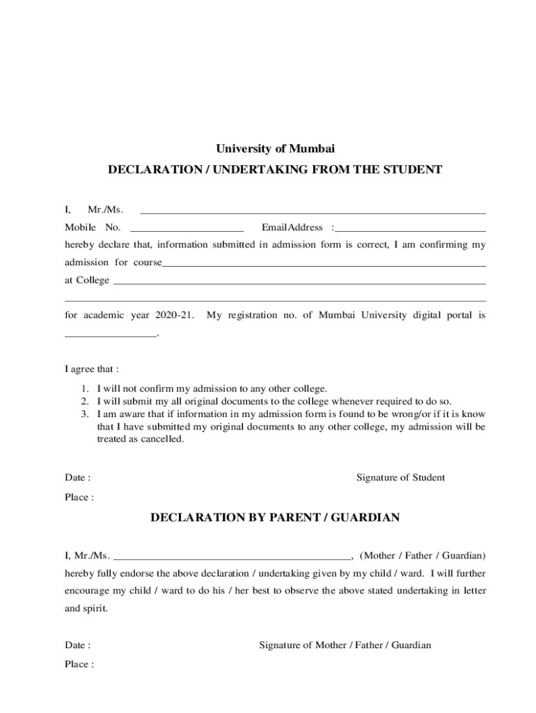 Fillable Online Mumbai University Undertaking Form Fax Email Print ...