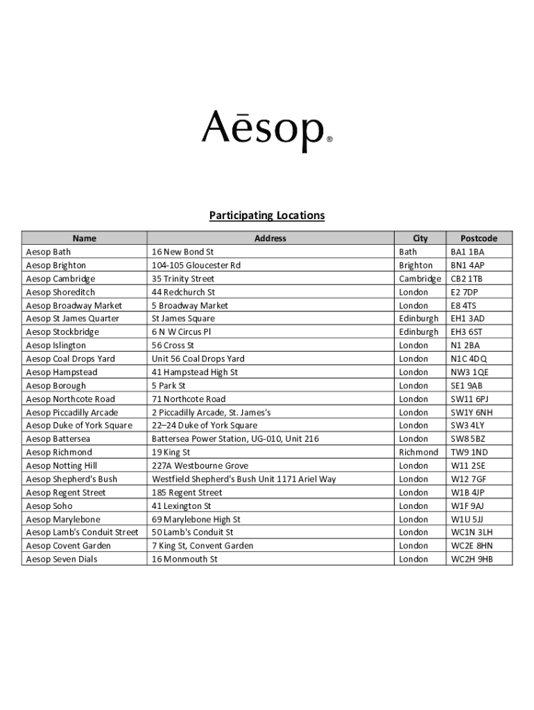 Fillable Online Aesop St James QuarterAesop UK Fax Email Print - pdfFiller