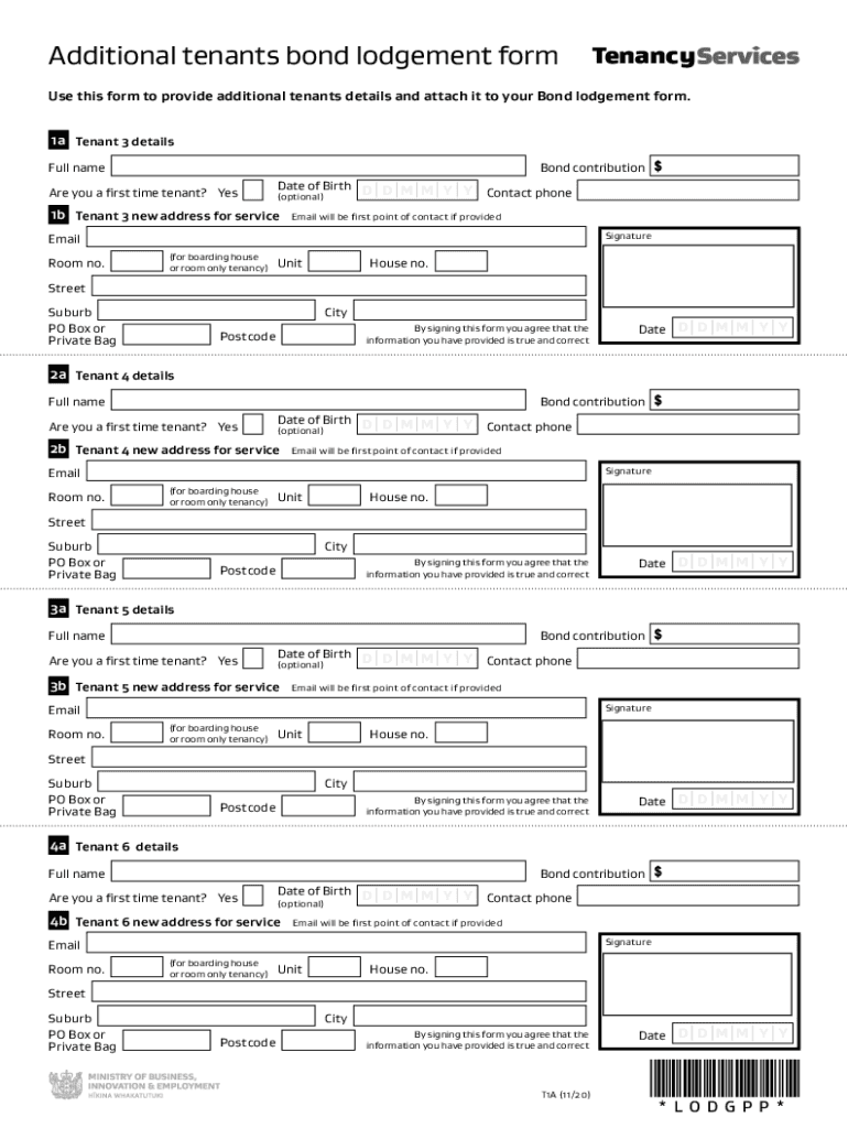 Fillable Online Additional tenants bond lodgement form Fax Email Print ...
