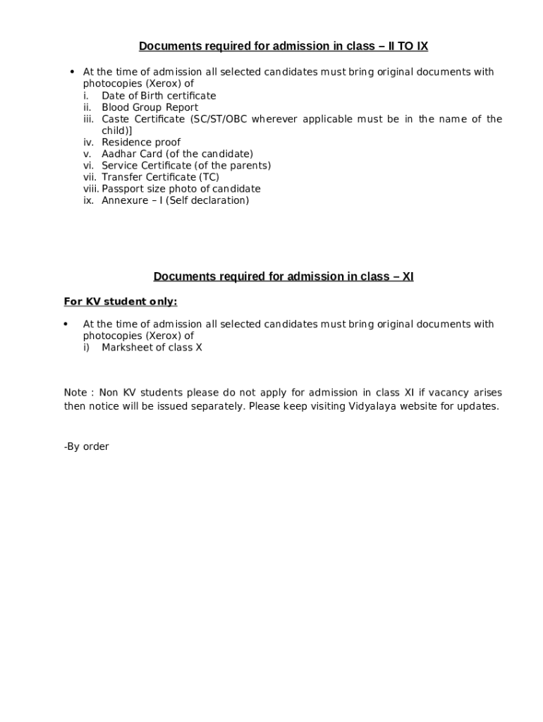 List of Document Submit at the time of admission Doc Template | pdfFiller