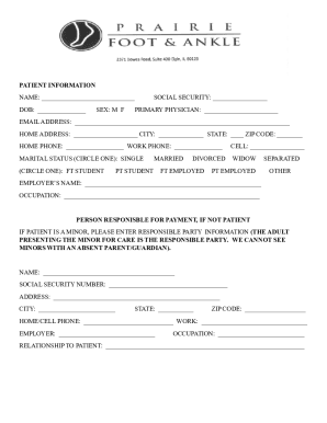 Fillable Online Prairie Foot And Ankle, P.C. PATIENT INFORMATION PACKET ...
