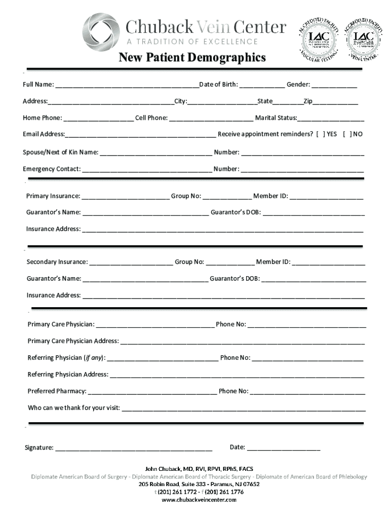 Fillable Online 1 PATIENT DEMOGRAPHICS Name ... Fax Email Print - pdfFiller