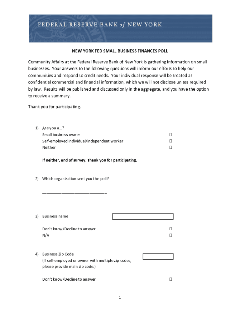 Fillable Online about the frbny small business finances poll and sample Fax Email Print - pdfFiller
