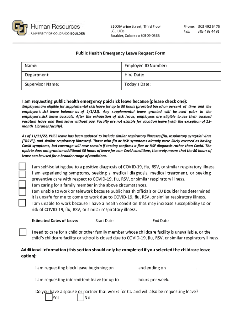 Fillable Online Public Health Emergency Leave Request Form Name ... Fax ...