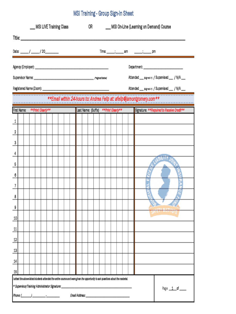 Fillable Online MSI Training - Group Sign in Sheet. Group Sign In Sheet ...