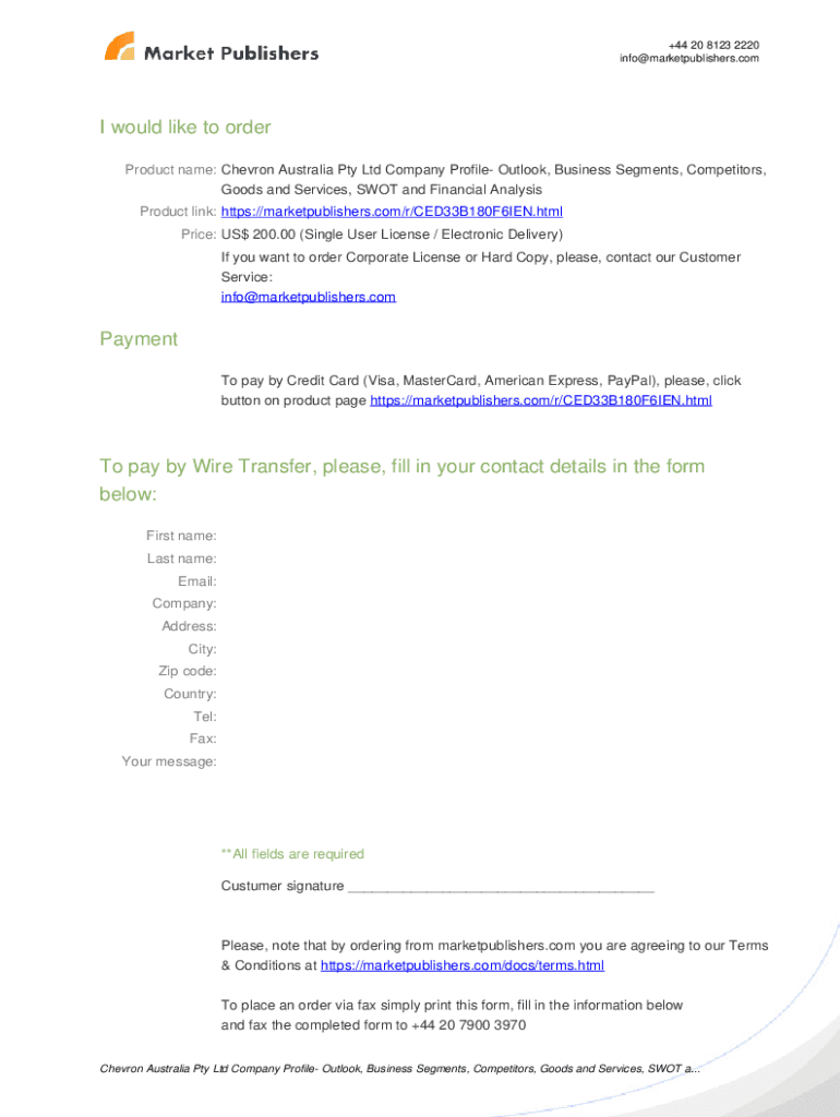 Fillable Online Chevron Australia Pty Ltd Company Profile- Outlook, Business Segments ...