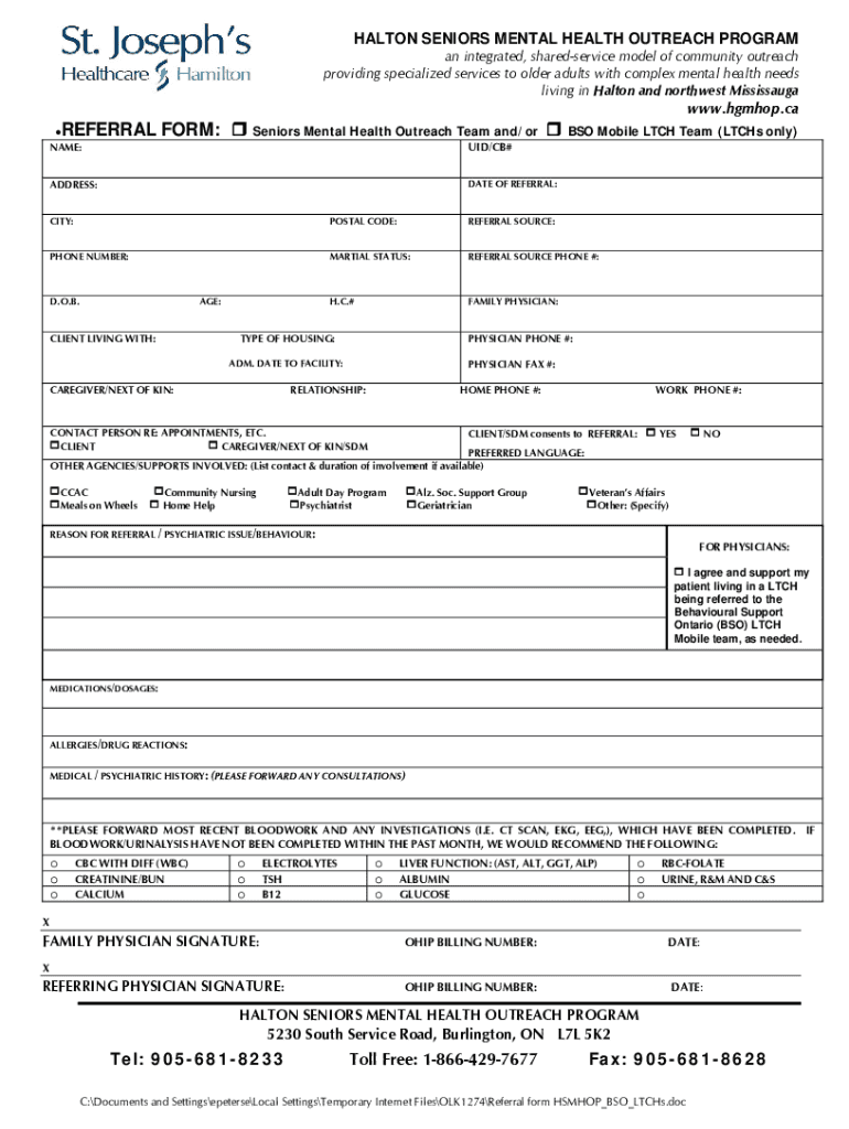 Fillable Online Halton Seniors Mental Health Outreach Program Referral ...