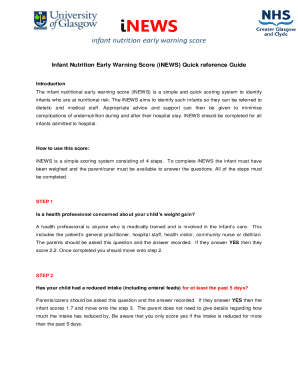 Fillable Online Infant Nutrition Early Warning Score (iNEWS) Quick ...