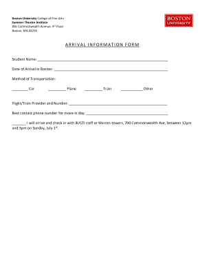 Fillable Online 2018 Arrival Info Form Fax Email Print - pdfFiller