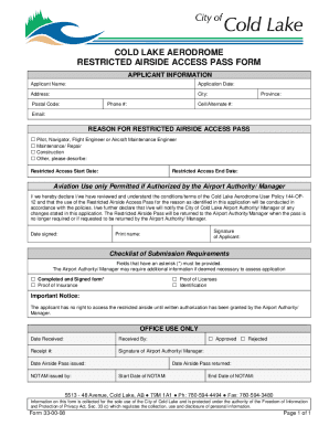 Fillable Online cold lake aerodrome restricted airside access pass form ...