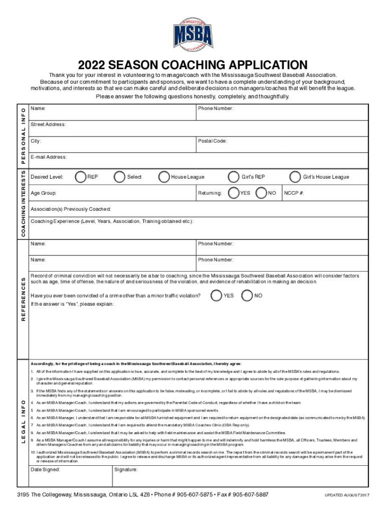 Fillable Online Wanna coach with MSBA next season? We are now taking ... Fax Email Print - pdfFiller
