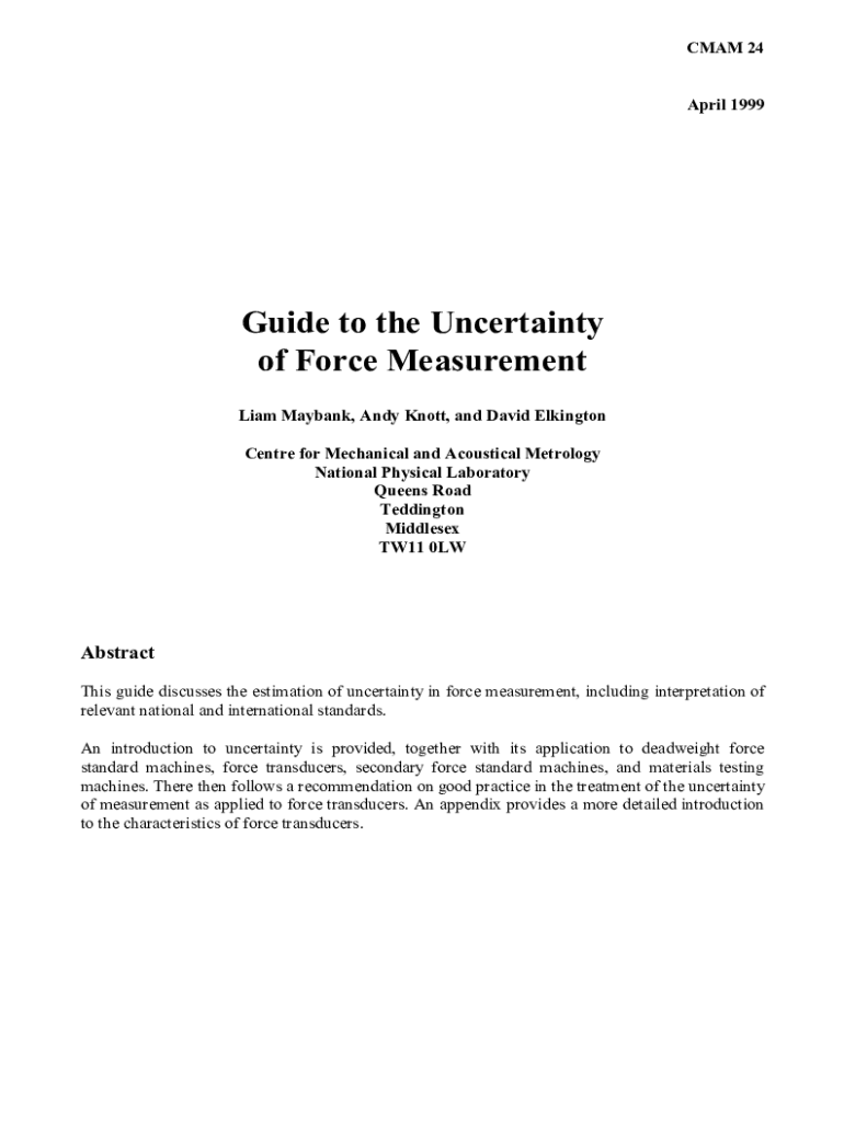 Fillable Online Guide to the uncertainty of force measurement. Fax ...