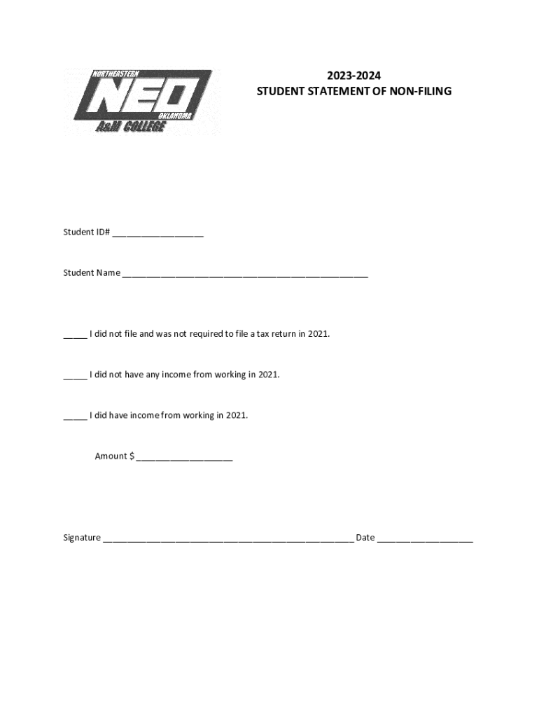 Fillable Online 2023-2024 Verification of Non-Filing Statement - Student Fax Email Print - pdfFiller