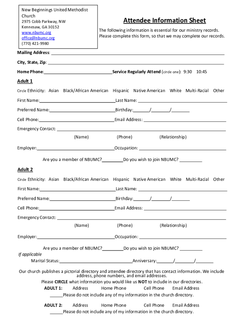 Fillable Online New Beginnings Methodist Churchexists to worship God ... Fax Email Print - pdfFiller