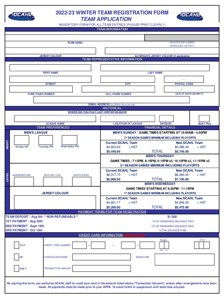 Fillable Online Free Winter Games Team Registration Form Template Fax ...