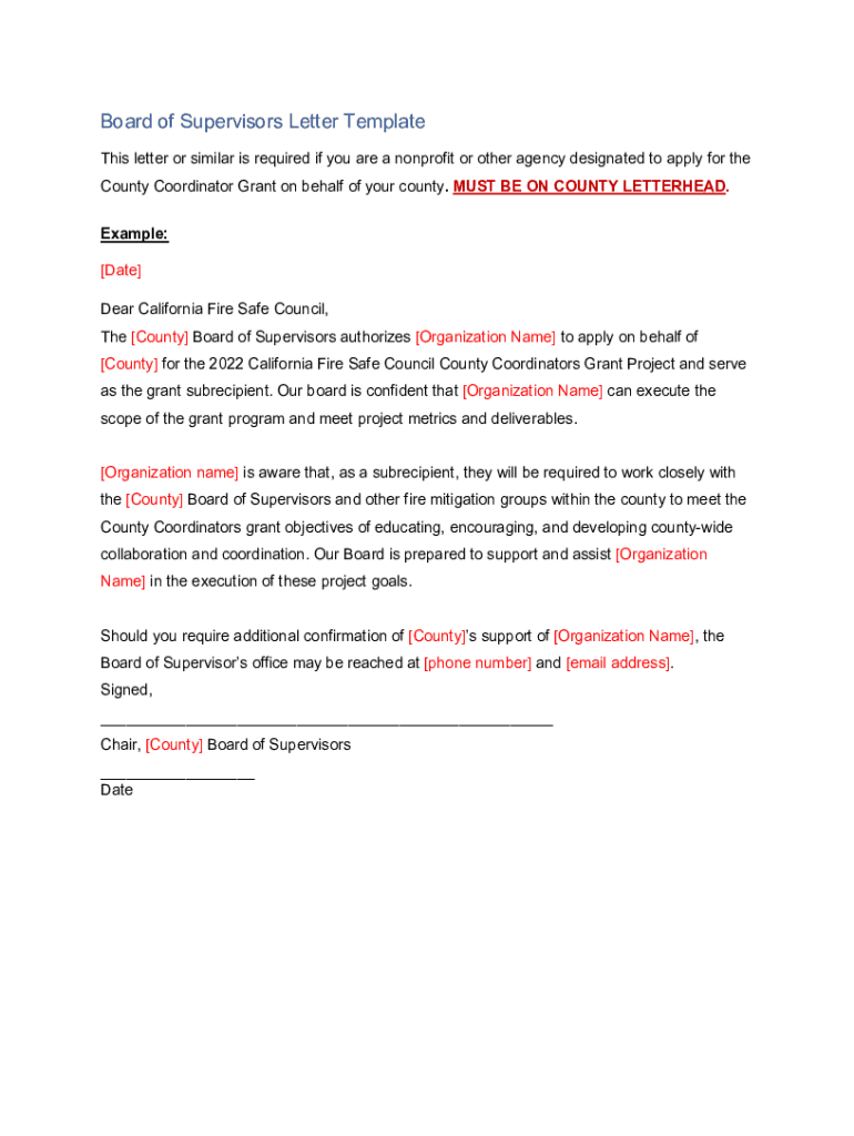 Fillable Online Board of Supervisors Letter Template Fax Email Print ...