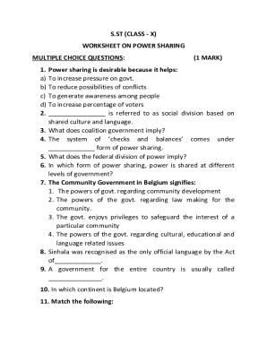 Worksheet On Power Sharing Class 10 - Fill Online, Printable, Fillable ...