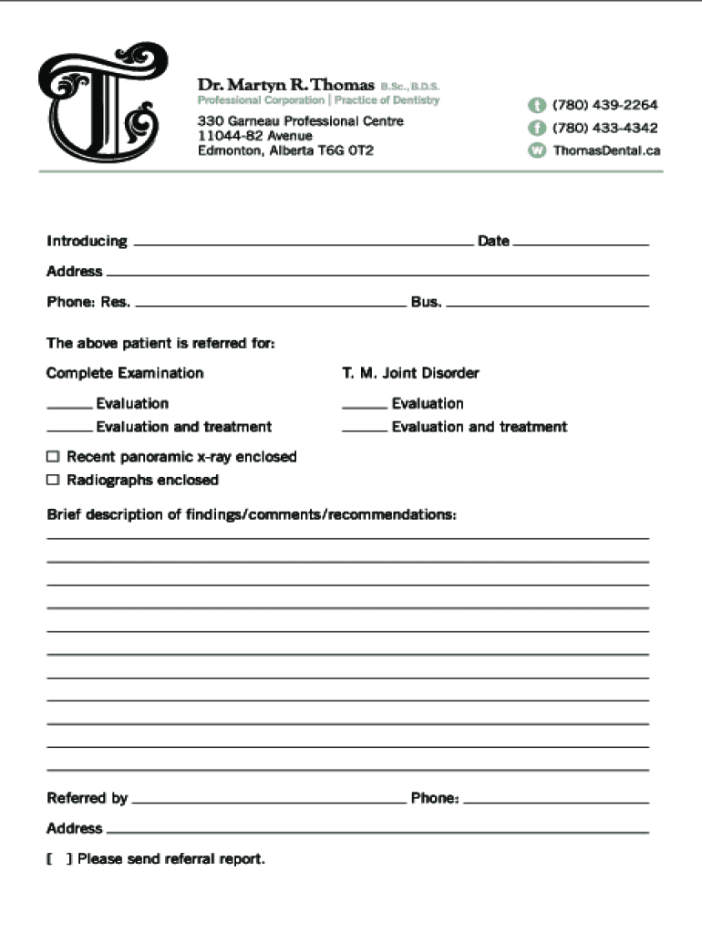 Fillable Online Dipesh Referral Form Converted - TMJ & Sleep Wellness ...