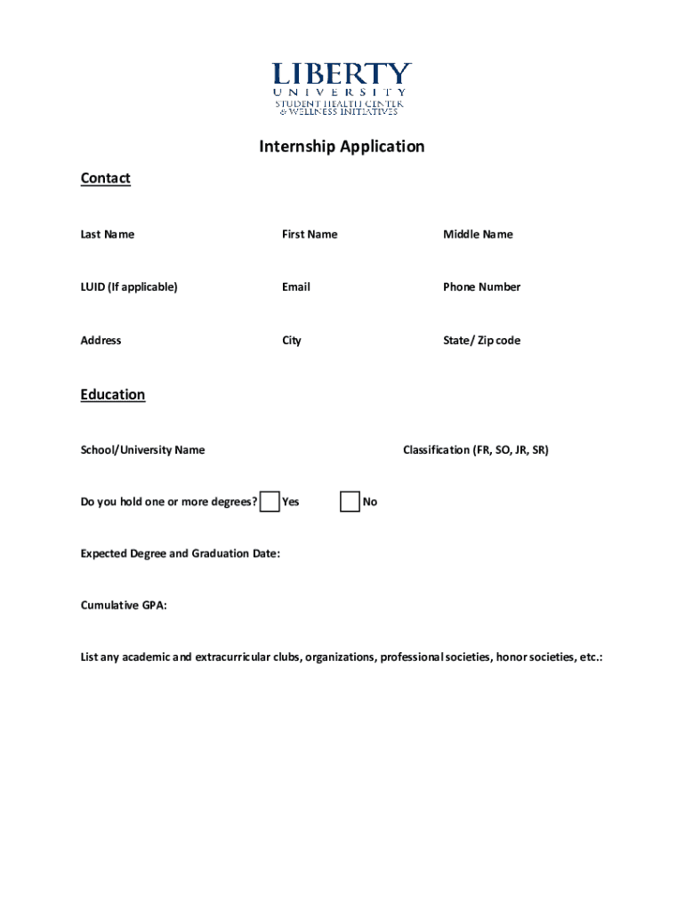 Fillable Online RMS Internship Application Education Fax Email Print ...