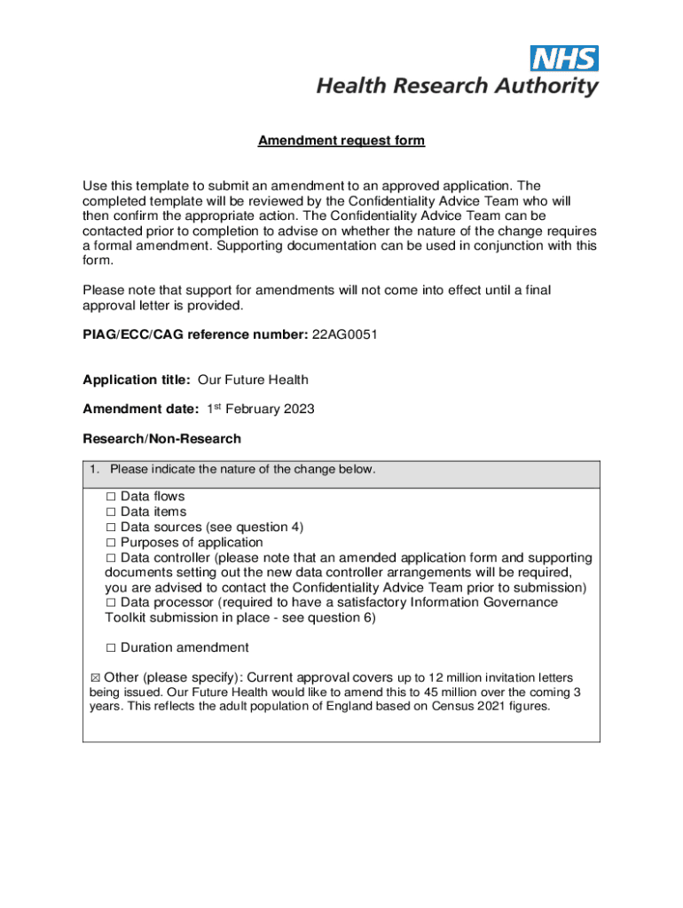 Fillable Online Use this template to submit an amendment to an approved application Fax Email ...