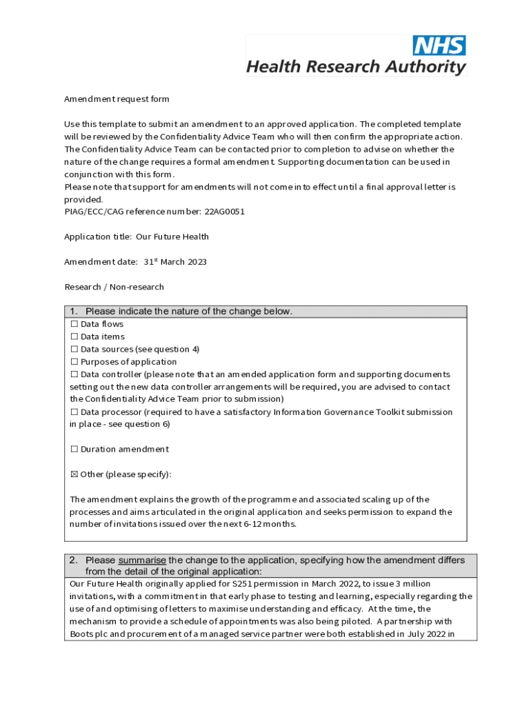 Fillable Online Amendment request form Use this template to submit an ...