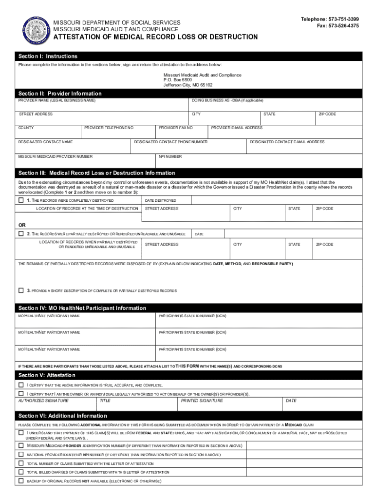 Fillable Online mmac mo Attestation-of-Medical-Records-Loss-or ...