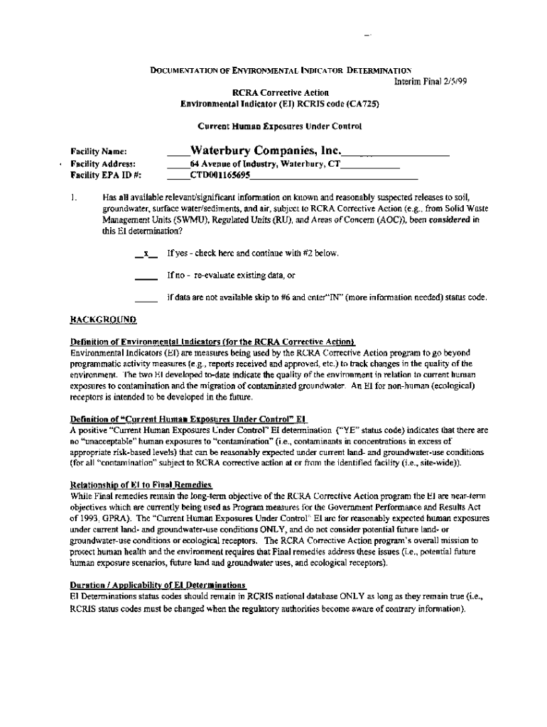 Fillable Online ENVIRONMENTAL INDICATOR (EI) DETERMINATION, CURRENT HUMAN EXPOSURES UNDER ...