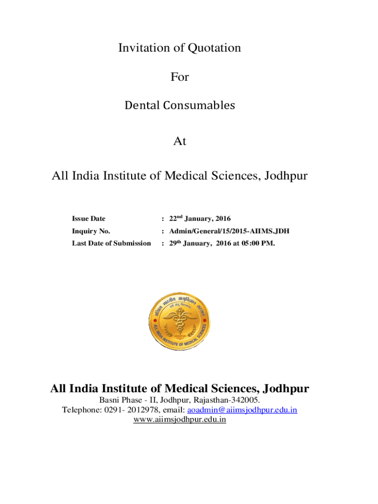 Fillable Online Invitation of quotation for Lab Medicine For Dept. of ...