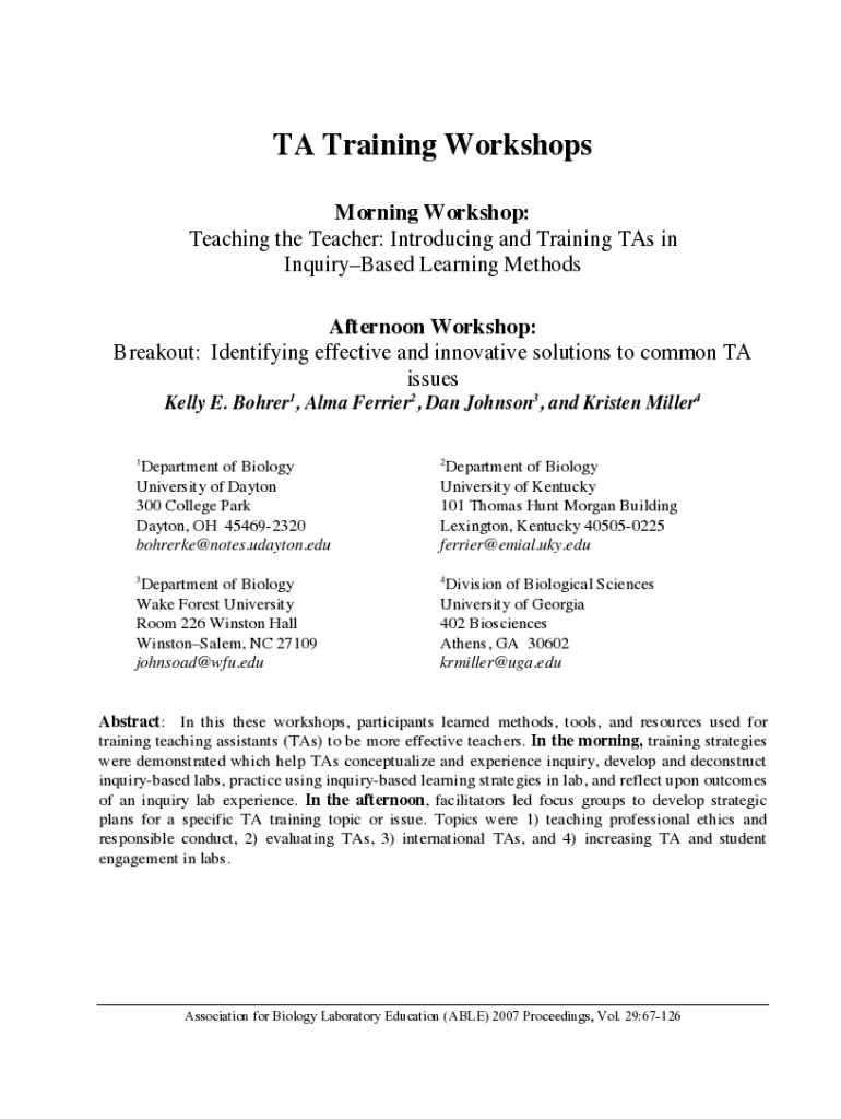 Fillable Online TA Training Workshop: The Nuts and Bolts of Lesson ...