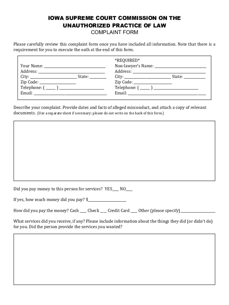 Fillable Online Unauthorized Practice of Law (UPL) Complaint Form Fax ...