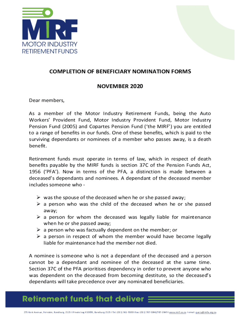 Fillable Online Annexure 6 MIRF Ben Nom form communication to members ...