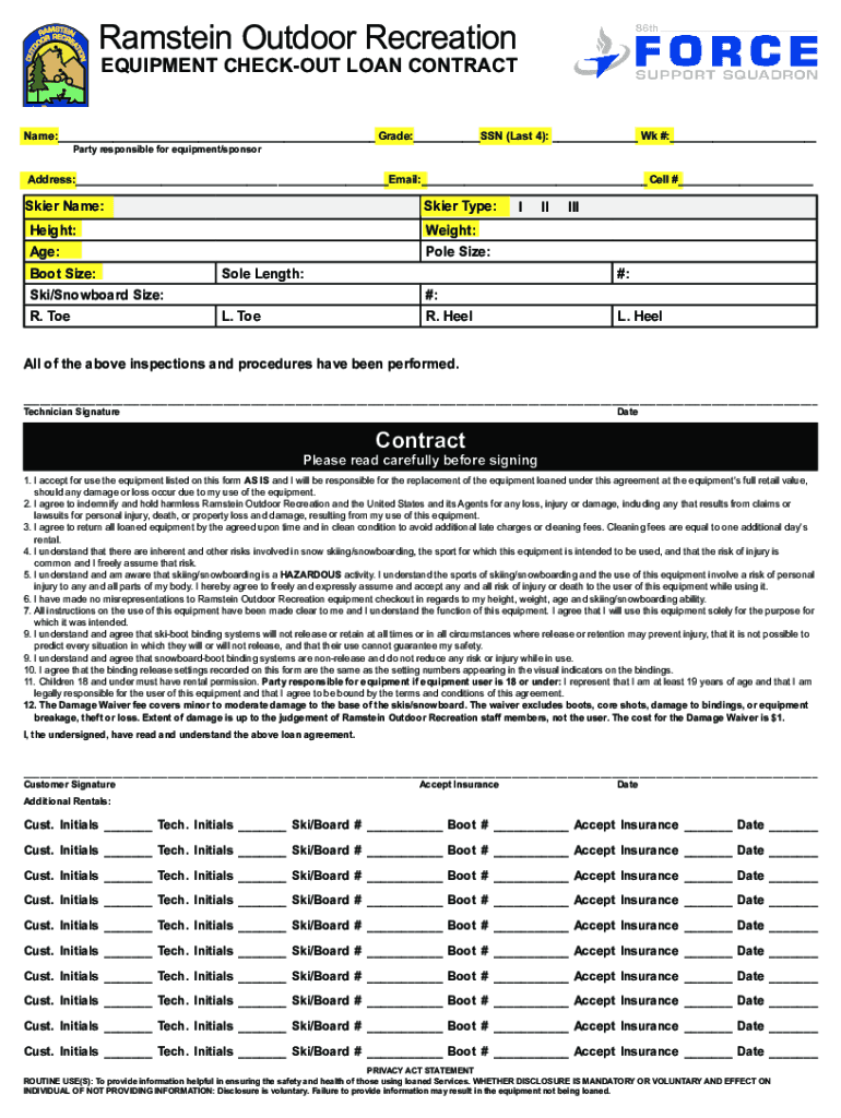 Fillable Online Outdoor Recreation Equipment Checkout - Fort Riley's ...