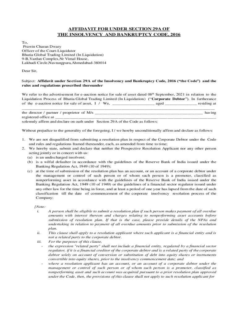 Fillable Online AFFIDAVIT FOR UNDER SECTION 29A OF THE ... Fax Email ...