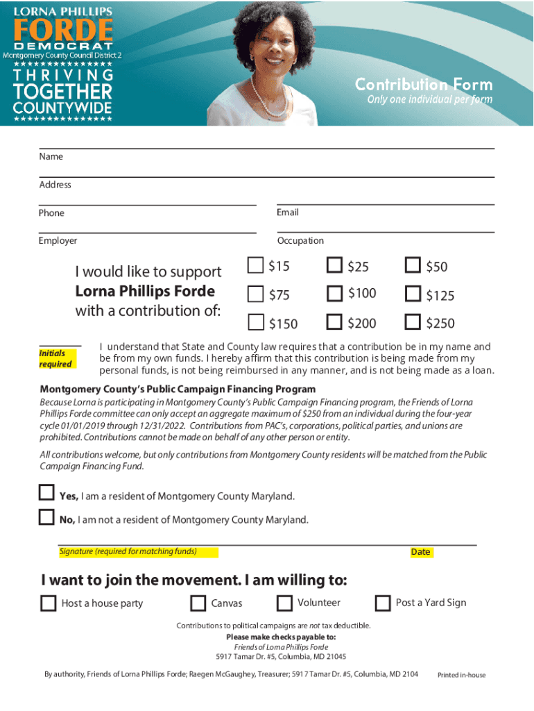 Fillable Online Lorna Phillips Forde Contribution Form - Action Network ...