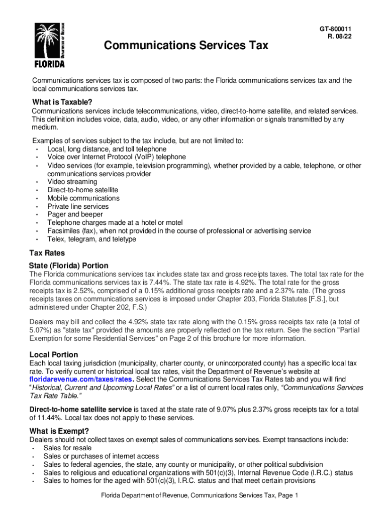 Fillable Online Florida State and Local Communications Services Taxes ...