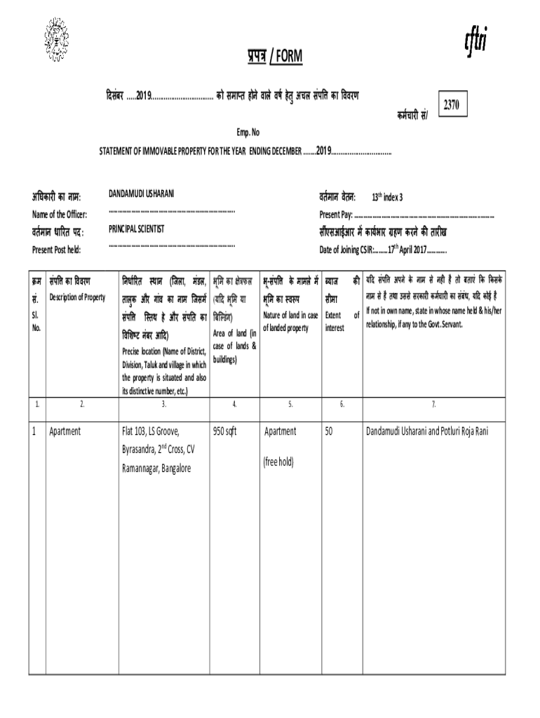 Fillable Online ,.. .-. Statement of Immovable Property for the year ...