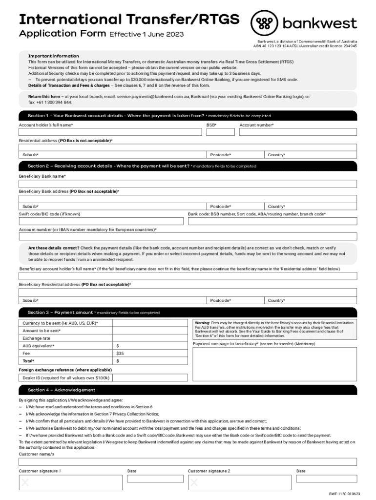 Bankwest international transfer form: Fill out & sign online | DocHub