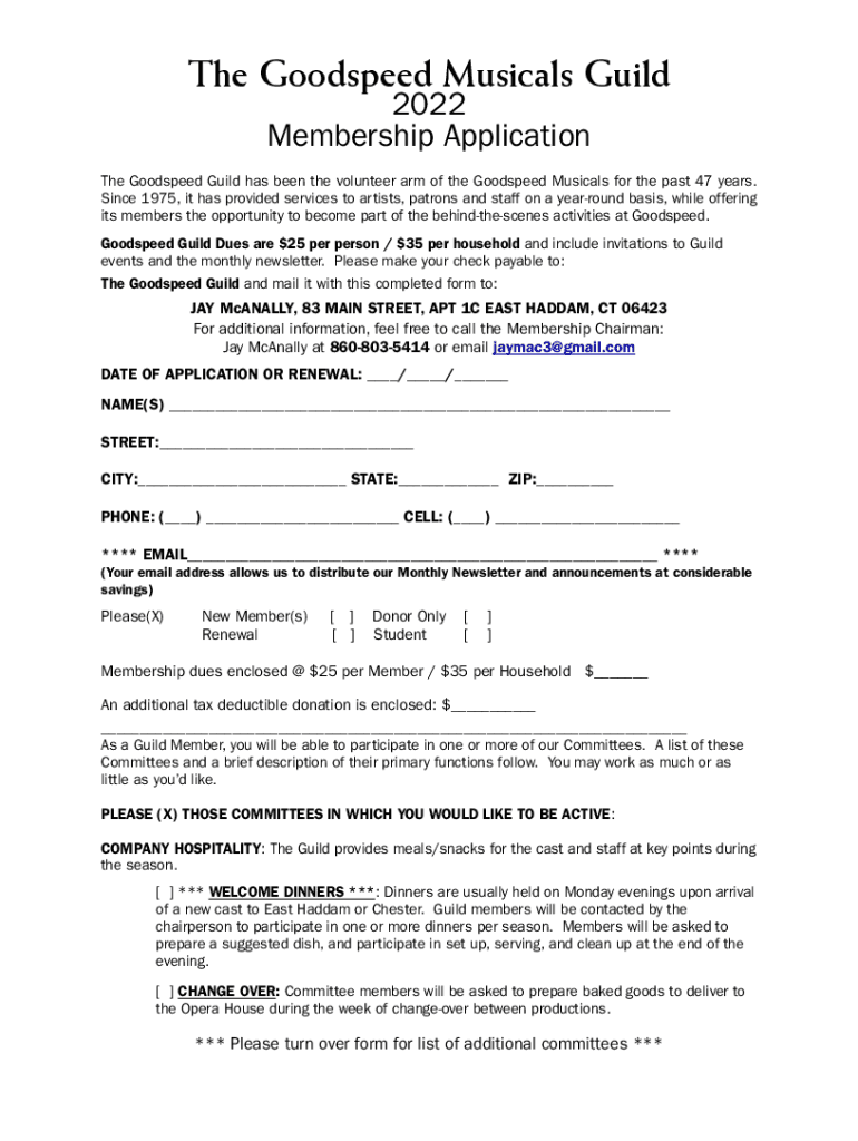 Fillable Online Official Site of Goodspeed Musicals - Award Winning ...