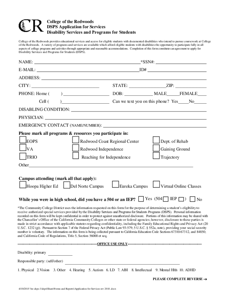 Fillable Online Disability Support Programs and Services 1313 Park Blvd ... Fax Email Print ...